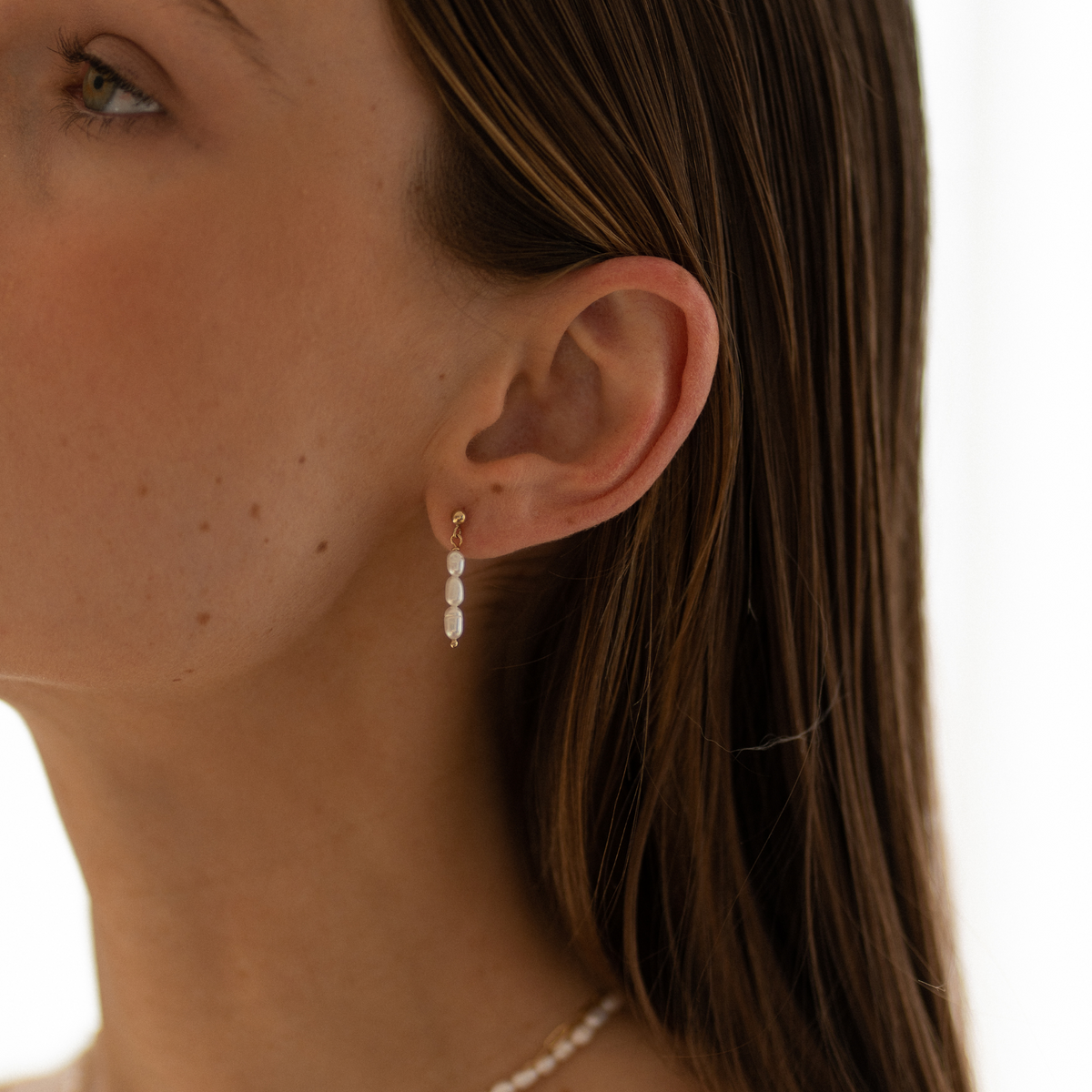 Triple Pearl Drop Studs